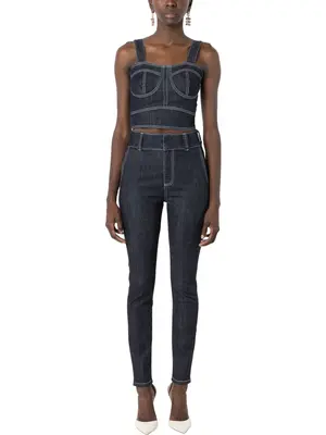 LETHICIA BRONSTEIN Ana Cropped Denim Top - Blue