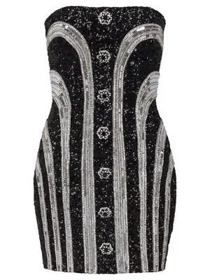 Balmain Sequin Bandeau Short Dress - Black