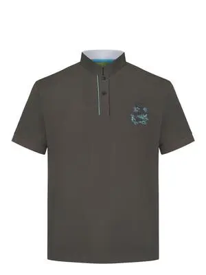 Shanghai Tang Dragon-embroidered Stand-up Collar Polo Shirt - Grey