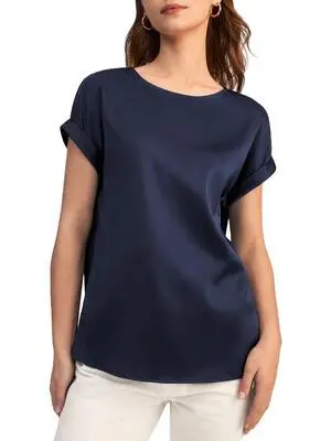 Lilysilk Short Sleeve Silk Tee - Navy Blue