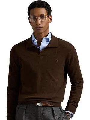 Ralph Lauren Ralph Lauren Wool Johnny-Collar Sweater Cacao Brown Heather