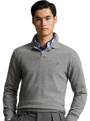 Ralph Lauren Ralph Lauren Wool Johnny-Collar Sweater Fawn Grey Heather