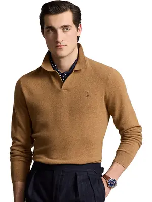 Ralph Lauren Ralph Lauren Wool Johnny-Collar Sweater Latte Brown Heather