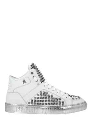 Philipp Plein Stud-detail Leather Sneakers - White
