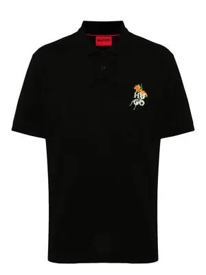 Hugo Logo-artwork Cotton-piqué Polo Shirt - Black