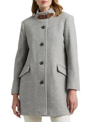 Ralph Lauren Tab Front Wool Blend Coat Light Grey Herringbone