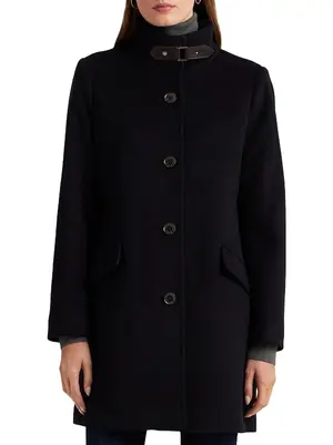 Ralph Lauren Tab Front Wool Blend Coat Regal Navy Blue