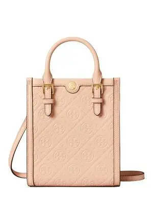 Tory Burch Tory Burch Mini T Monogram Debossed North/South Tote Blush