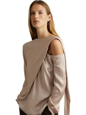 REISS Lauren Off-the-shoulder Drape Top - Blush