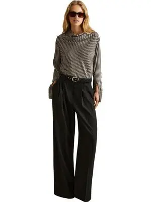 REISS Addison Striped Cowl Neck Top - Black