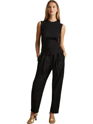 REISS Reiss Essie Tapered Trousers With Drawstring Waist Black