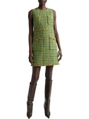 St. John Metallic Eyelash Tweed Sleeveless Shift Dress - Cypress/moss Multi