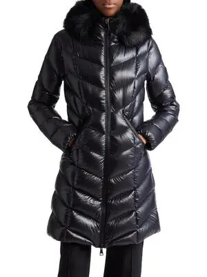 Moncler Fulmarus Hooded Down Puffer Jacket With Faux Fur Trim - Black