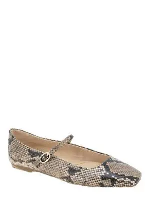KENNETH COLE Jasper Snakeskin Embossed Mary Jane Flat - Taupe Snake