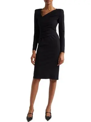 Emporio Armani Long Sleeve Pleated Jersey Dress - Solid Black