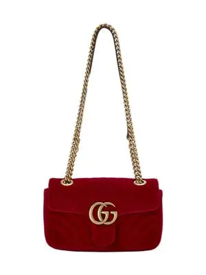 Gucci Velvet Gg Marmont Shoulder Bag - Red