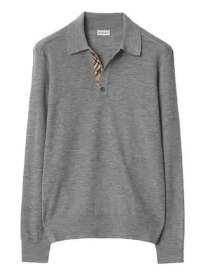 Burberry Long-sleeve Wool Polo Shirt - Grey