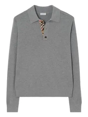 Burberry Long-sleeve Wool Polo Shirt Grey
