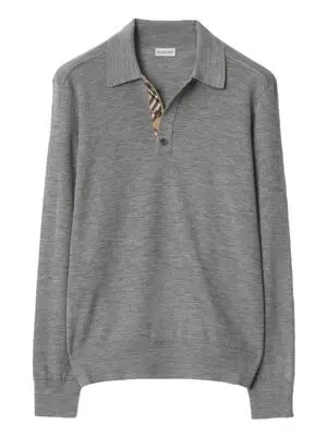 Burberry Long-sleeve Wool Polo Shirt Grey