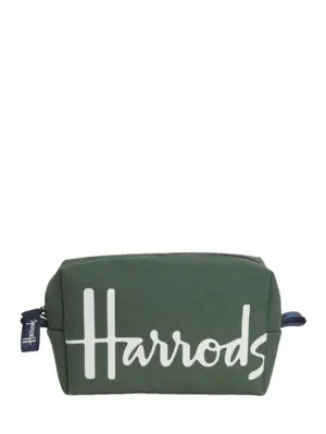 Harrods Cotton Logo Cosmetics Bag - Green