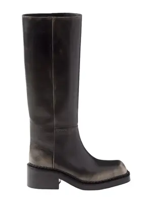 Prada Leather Knee-high Boots - Black