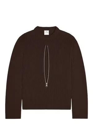 COURREGES Zipped Ribbed Wool Sweater - Brown