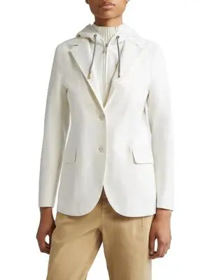 Eleventy Wool Blend Flannel Blazer With Removable Hooded Bib - 01nn Ivory