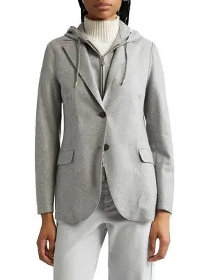 Eleventy Wool Blend Flannel Blazer With Removable Hooded Bib - Grey