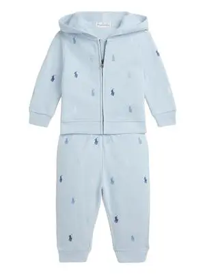 Ralph Lauren Allover Embroidered Fleece Hoodie & Pants Set - Blue