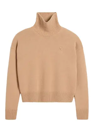 Ami Embossed De Coeur Roll-neck Jumper - Neutrals