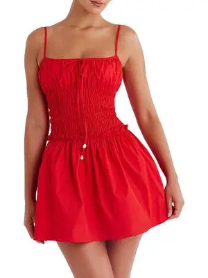 MISTRESS ROCKS Smocked Mini Dress - Red