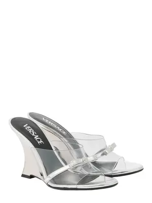 Versace Ribbon 95 Pvc Wedge Mules - Silver