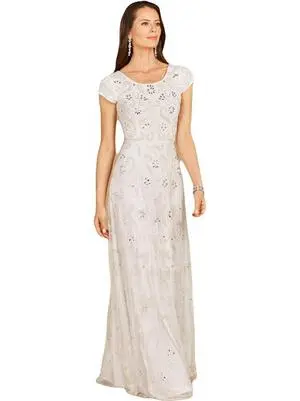 LARA NEW YORK Cap Sleeve Beaded Gown - Ivory