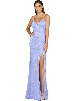 LARA NEW YORK Beaded V-neck Gown - Blue Iris