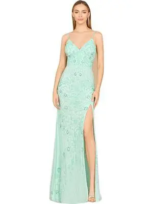LARA NEW YORK Beaded V-neck Gown - Mint