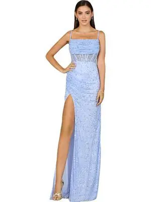 LARA NEW YORK Corset Gown With Slit - Periwinkle