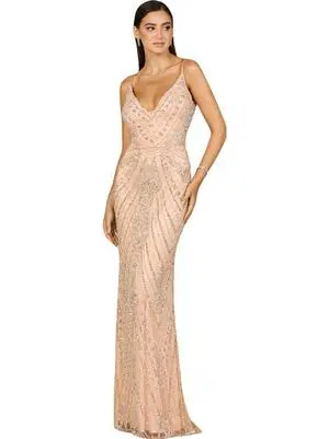 LARA NEW YORK Beaded Spaghetti Strap Gown - Blush