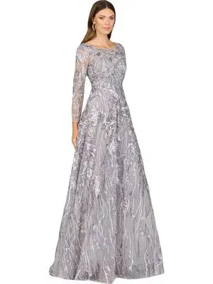 LARA NEW YORK Long Sleeve A-line Gown - Multi