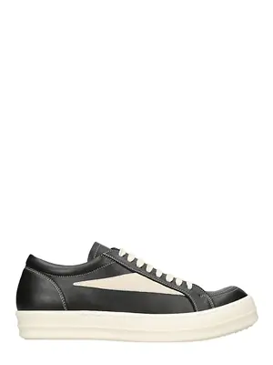 Rick Owens Grained Leather And Suede Low-top Trainers - Blk/white