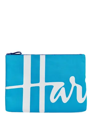 Harrods Harrods Large Cotton Logo Pouch Blue