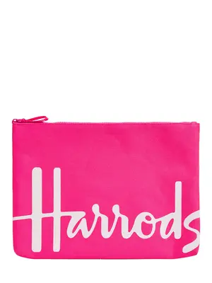 Harrods Harrods Large Cotton Logo Pouch Pink