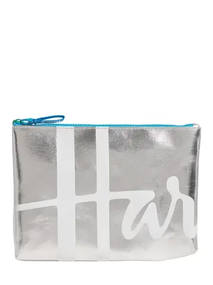Harrods Medium Metallic Logo Pouch - Silver