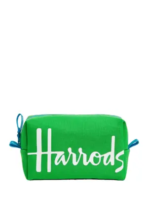 Harrods Cotton Logo Cosmetics Bag - Green