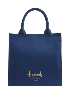 Harrods Small Cotton Logo Tote - Navy