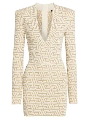 Balmain Metallic Jacquard-knit Mini Dress - Ecru