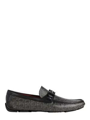 FERRAGAMO Parigi Logo-print Textured-leather Driving Shoes - Dark Gray