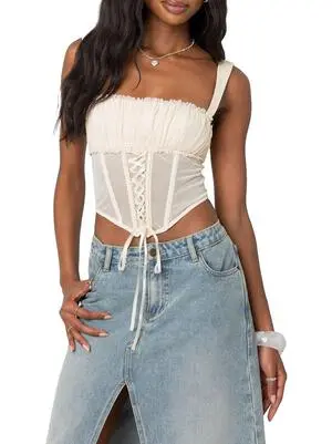 EDIKTED EDIKTED Dafne Shirred Mesh Corset Top