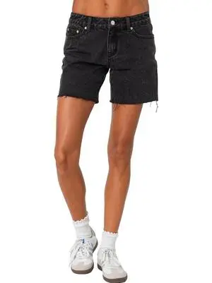 EDIKTED Tomboy Low Rise Denim Shorts - Black-washed