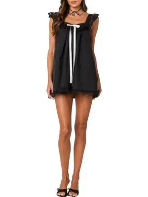 EDIKTED Rayne Lacy Cotton Babydoll Mini Dress - Black-and-white