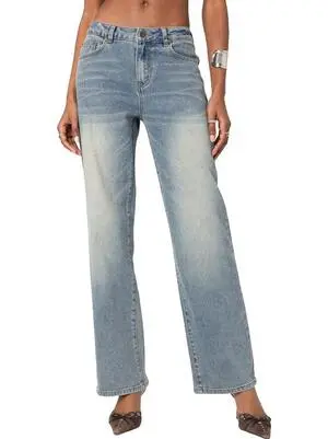 EDIKTED Amia High-waist Straight Leg Jeans - Blue-washed
